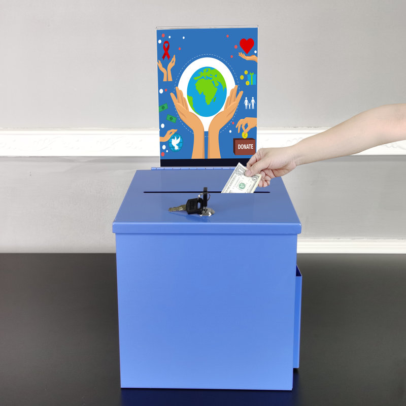 FixtureDisplays Metal Donation Box Suggestion Tithes Offering Box with Sign Holder 8.5" x 8.1" x ...